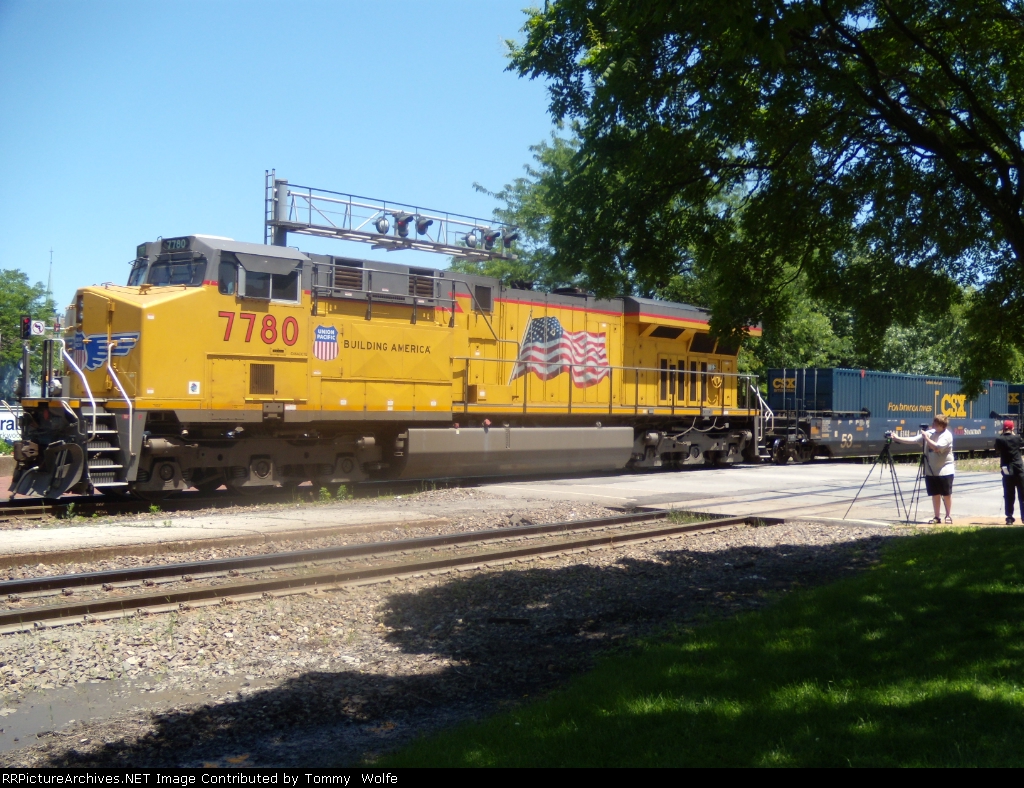 UP 7780 is the DPU on an intermodal at Kirkwood